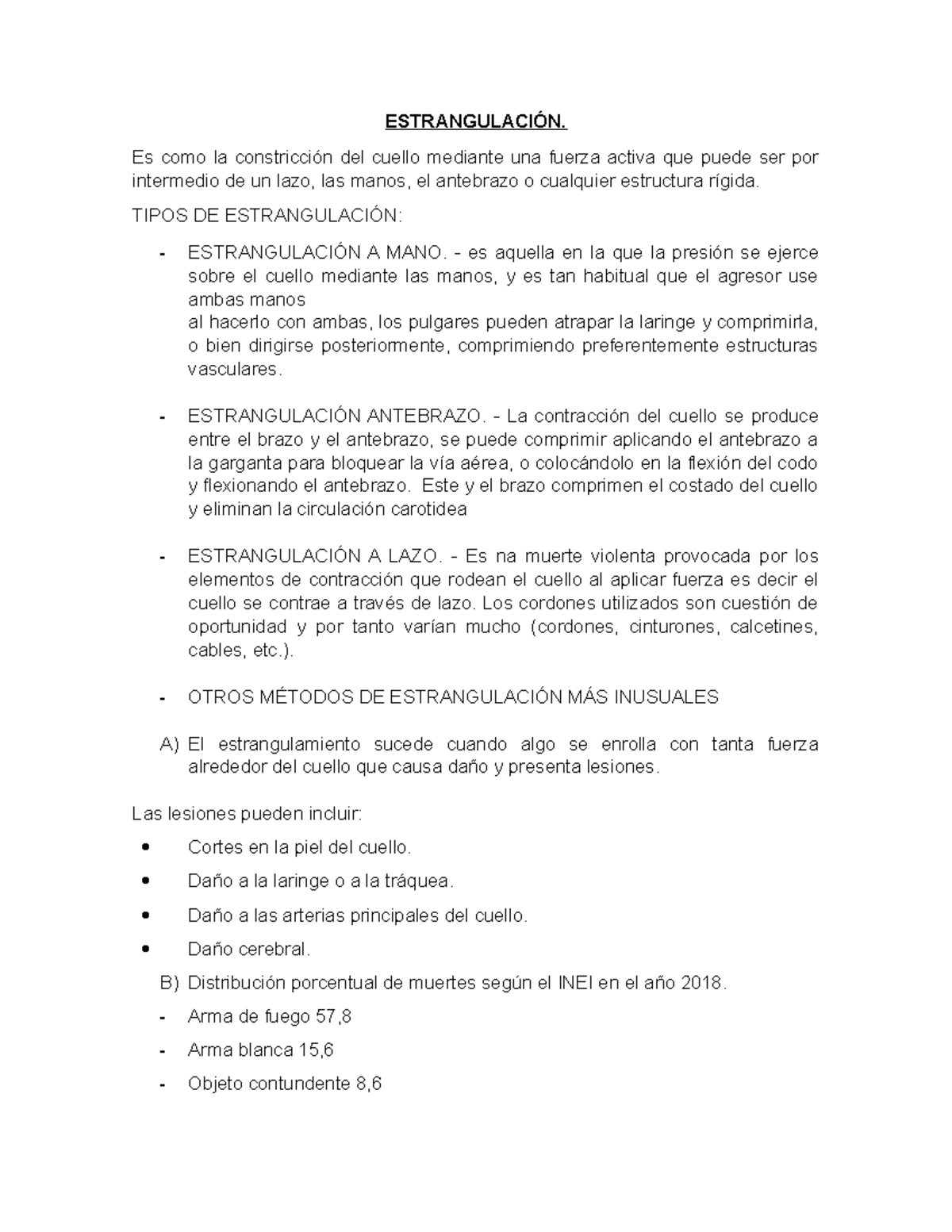 Estrangulacion - ESTRANGULACIÓN. Es como la constricción del cuello ...