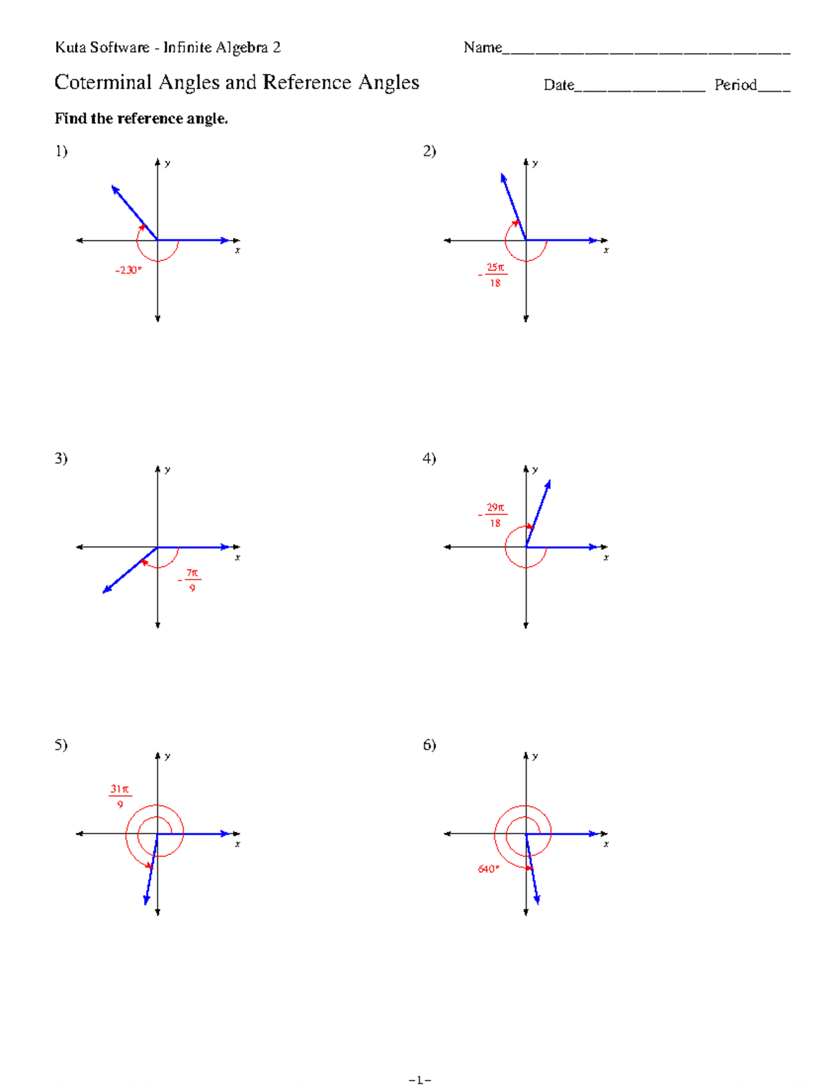 Coterminal Angles and Reference Angles - ©z 62 f 0 q 1 i 2 J XKuugt 6 aa ASTo 1 fntVwuaKrDeB ...