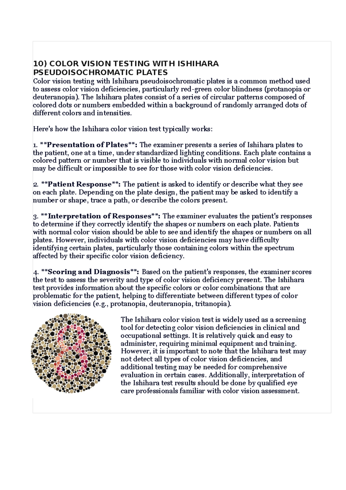 Color Vision Testing WITH Ishihara Pseudoisochromatic Plates - 10 ...