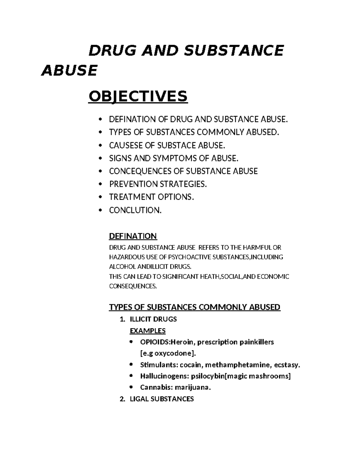 DRUG AND Substance Abuse - DRUG AND SUBSTANCE ABUSE OBJECTIVES ...