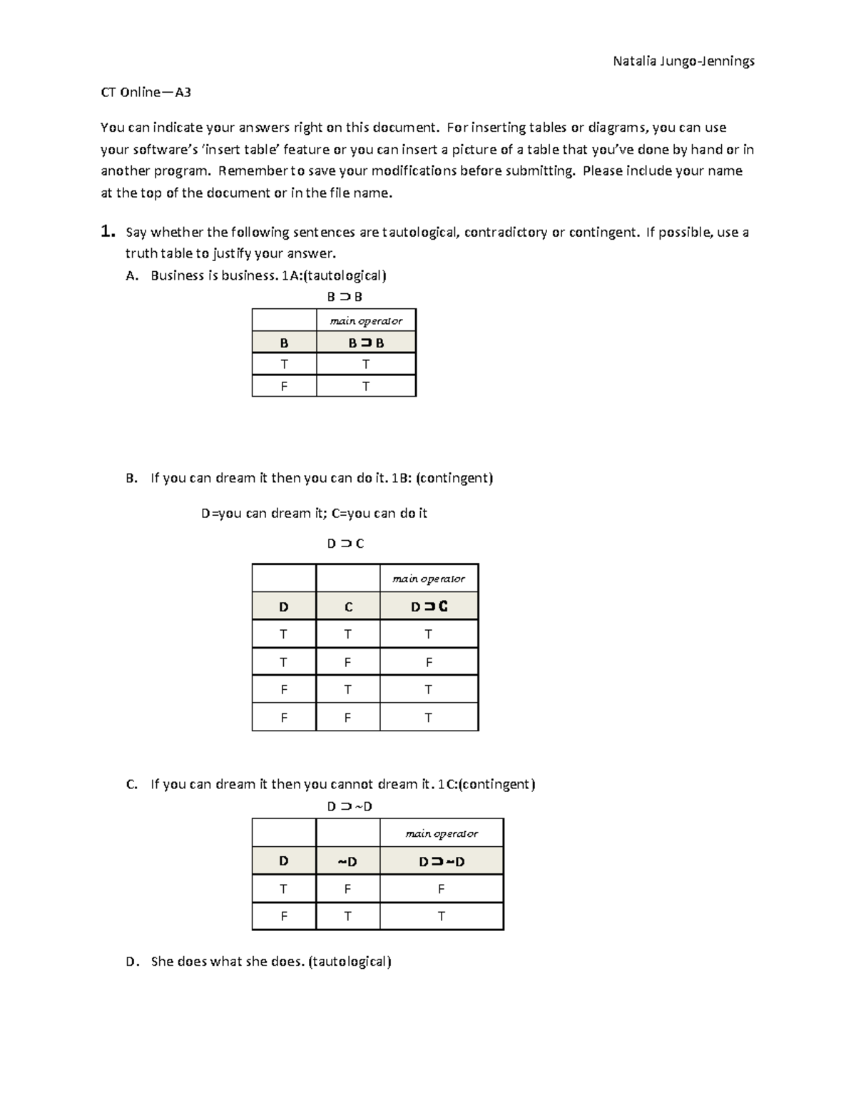 Philosophy assignment 3 notes - CT Online—A You can indicate your ...