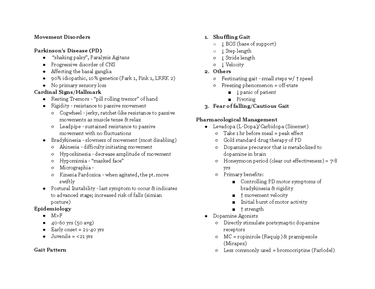 Parkinsons Disease - Movement Disorders Parkinson’s Disease (PD ...