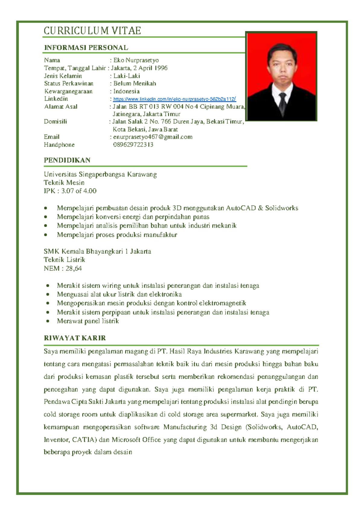 CV EKO Nurprasetyo-1 - Nothing - CURRICULUM VITAE Domisili : Jalan ...
