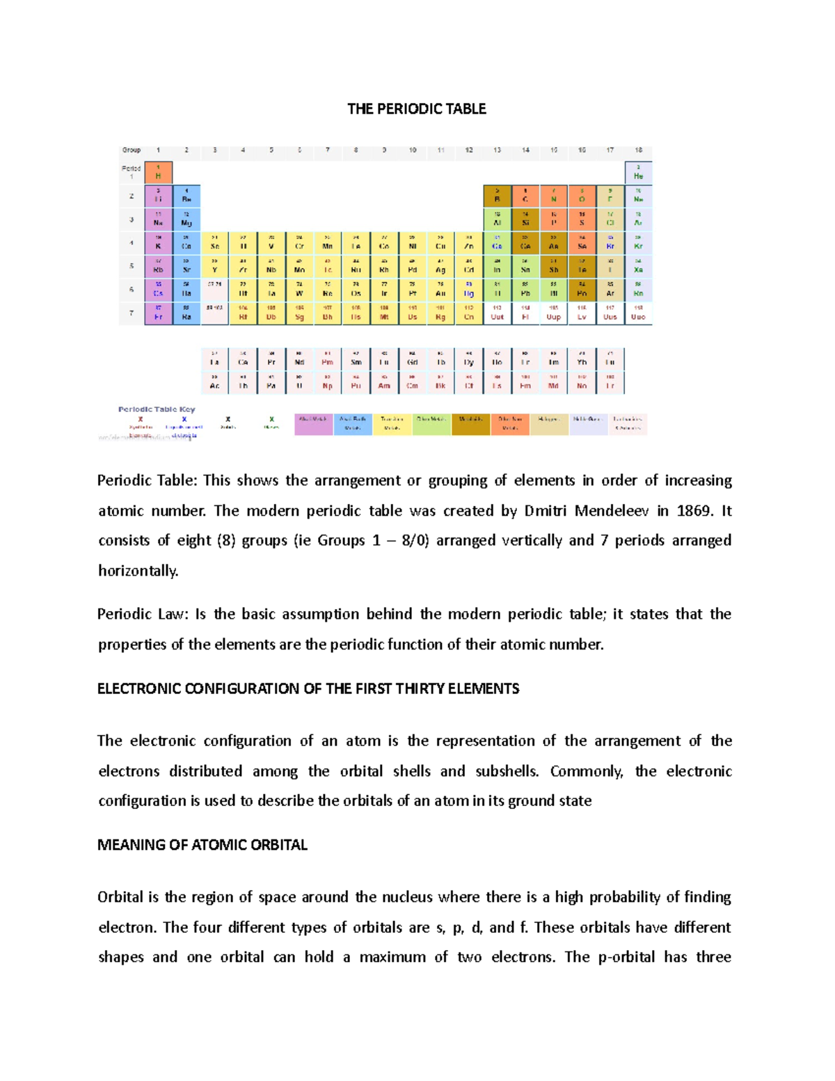 THE Periodic Table - THE PERIODIC TABLE Periodic Table: This shows the ...