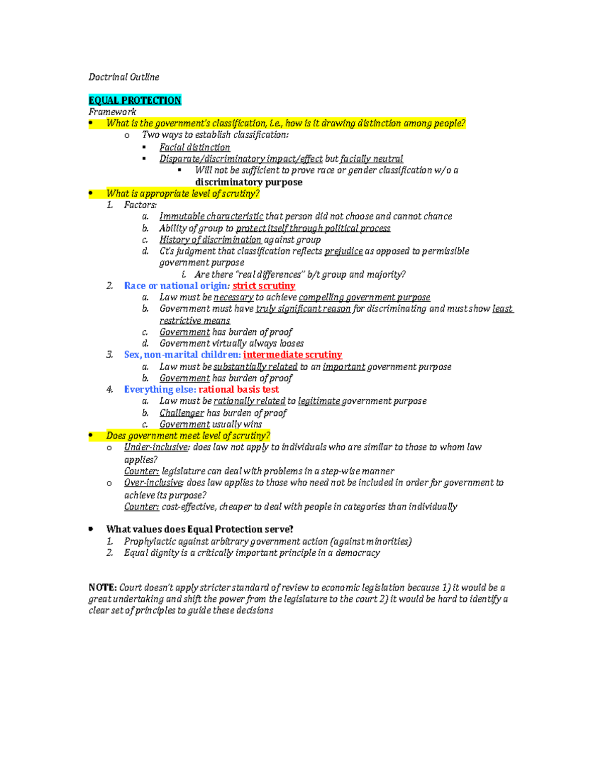 Updated Short Outline SV Dec - Doctrinal Outline EQUAL PROTECTION ...