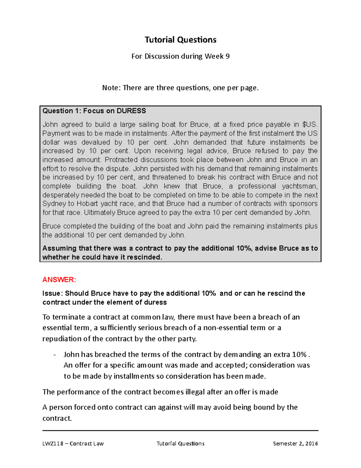 week 8 tutorial questions and answers - Tutorial Questions For Discussion during Week 9 Note ...