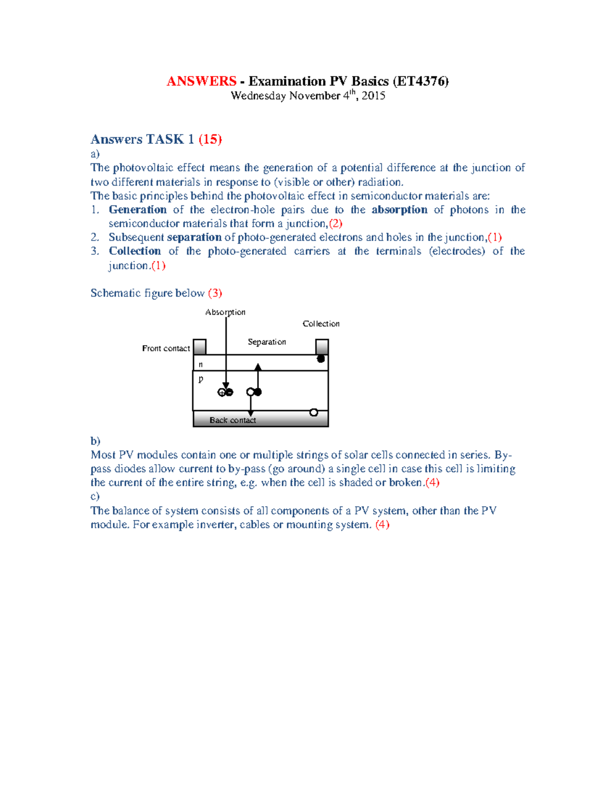 Tentamen 4 November 2015, Antwoorden | Photovoltaic Basics - ANSWERS - Examination PV Basics ...