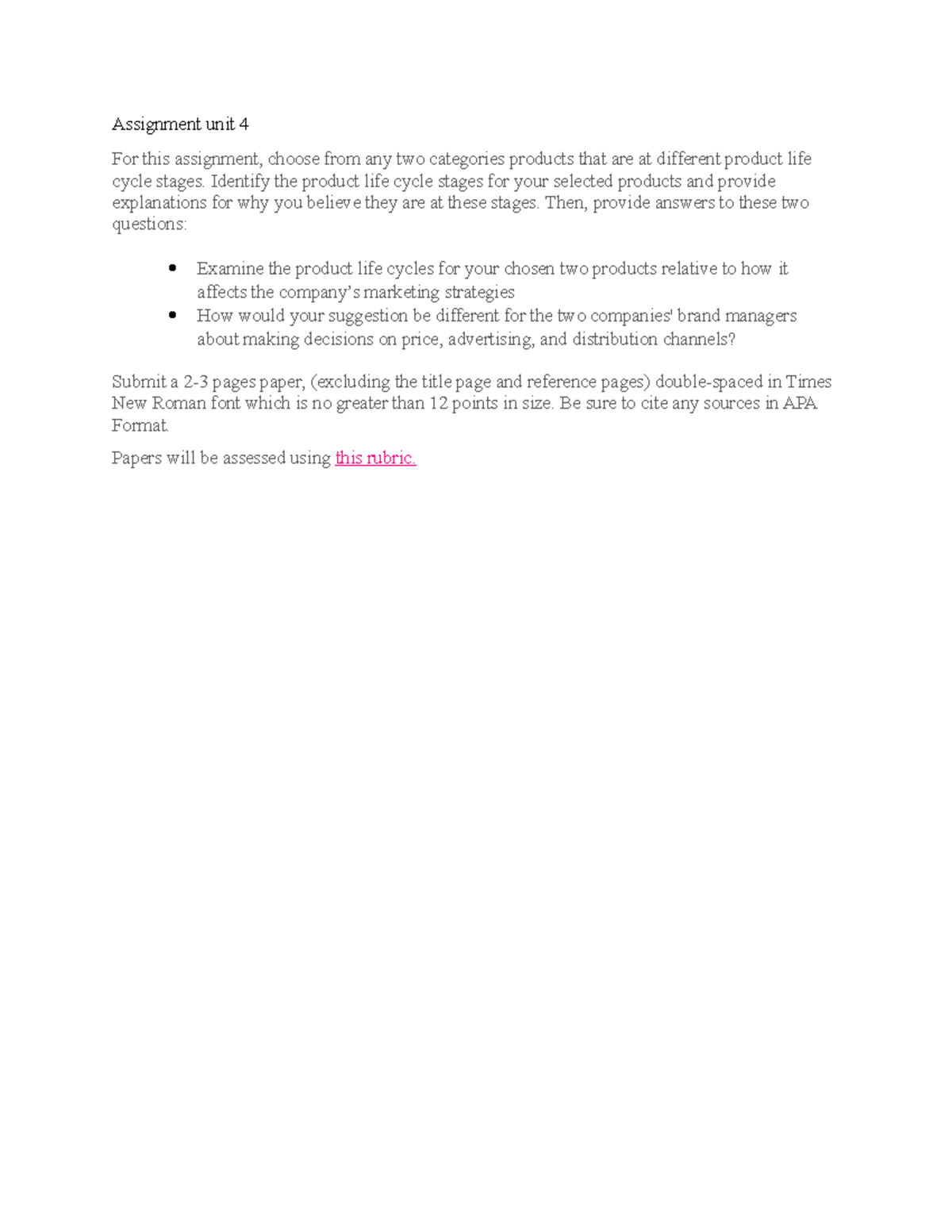 Assignment unit 4 assignment - marketing MBA - Assignment unit 4 For ...