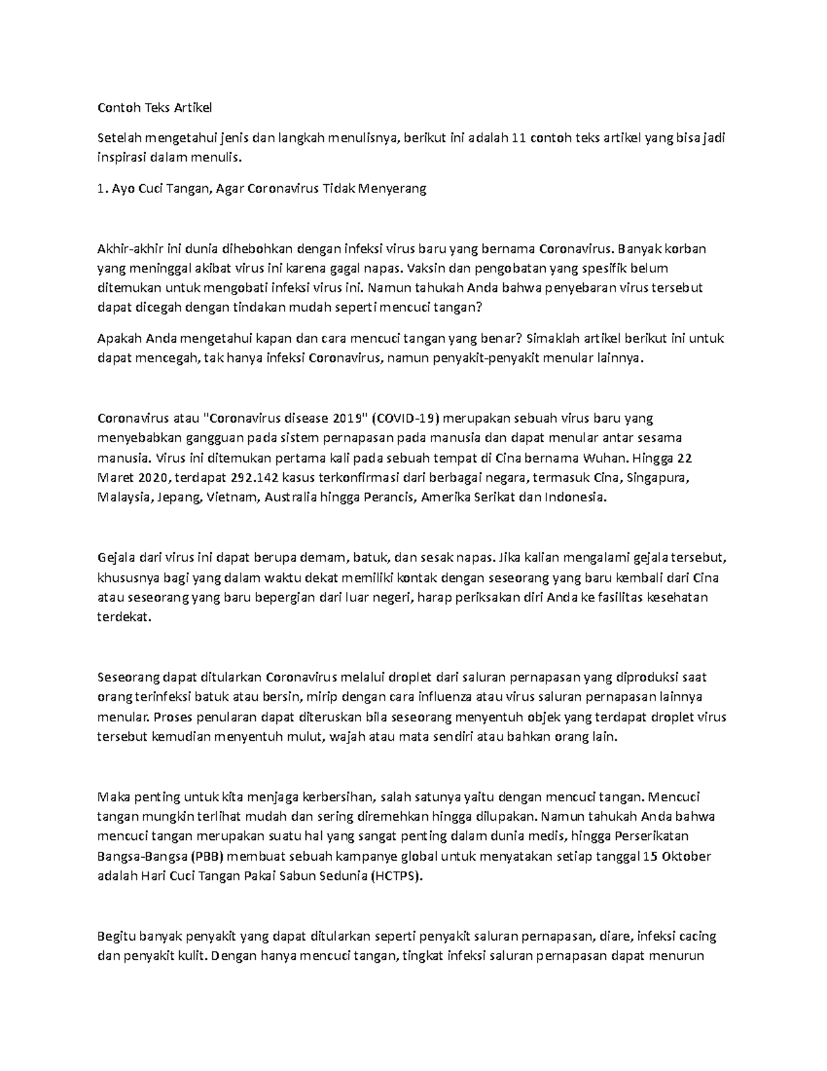 Artikel cuci tangan - essai - Contoh Teks Artikel Setelah mengetahui ...