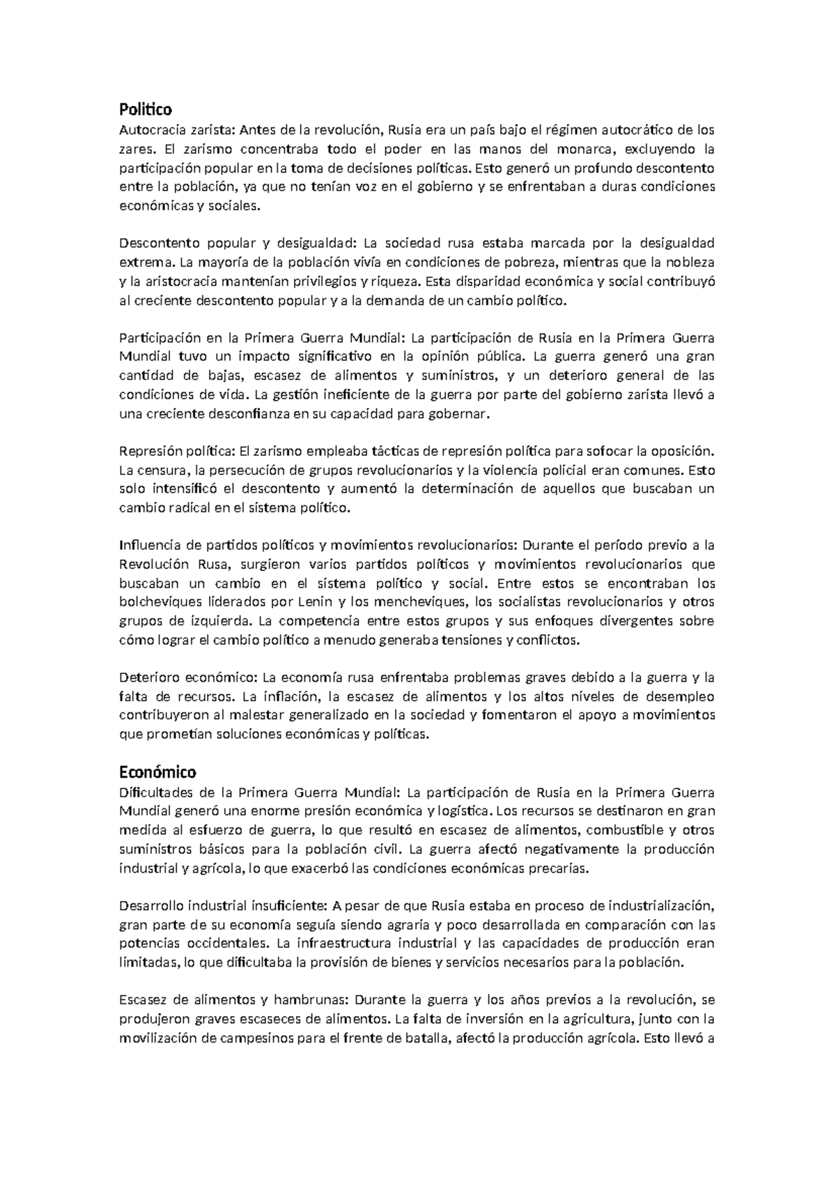 Resumen revolucion rusa - Politico Autocracia zarista: Antes de la ...