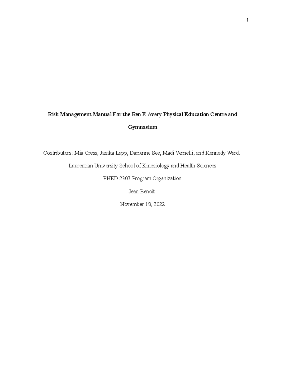 Risk Management Plan 2022- Good Copy - Risk Management Manual For the ...