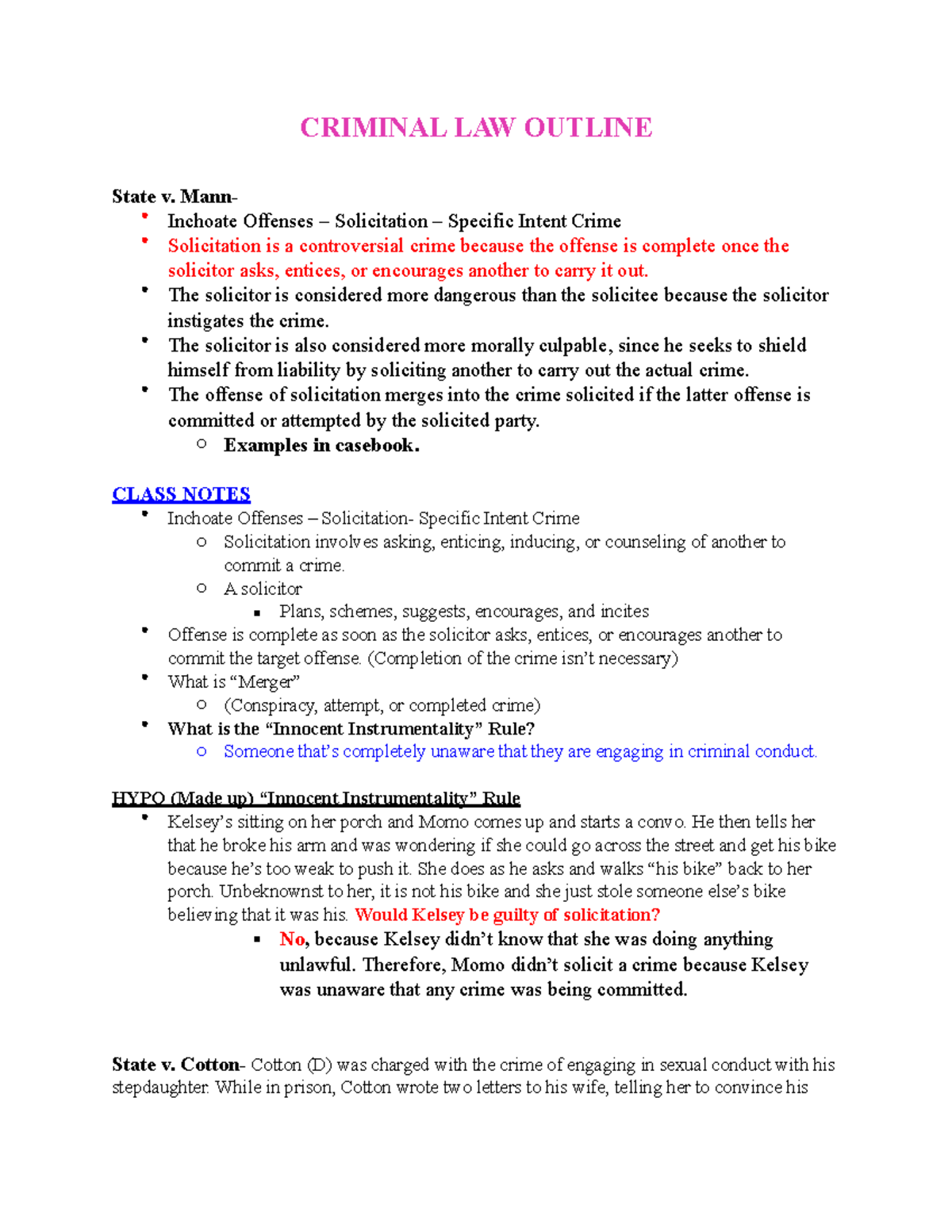 Inchoate Offenses – Solicitation- Specific Intent Crime - CRIMINAL LAW ...