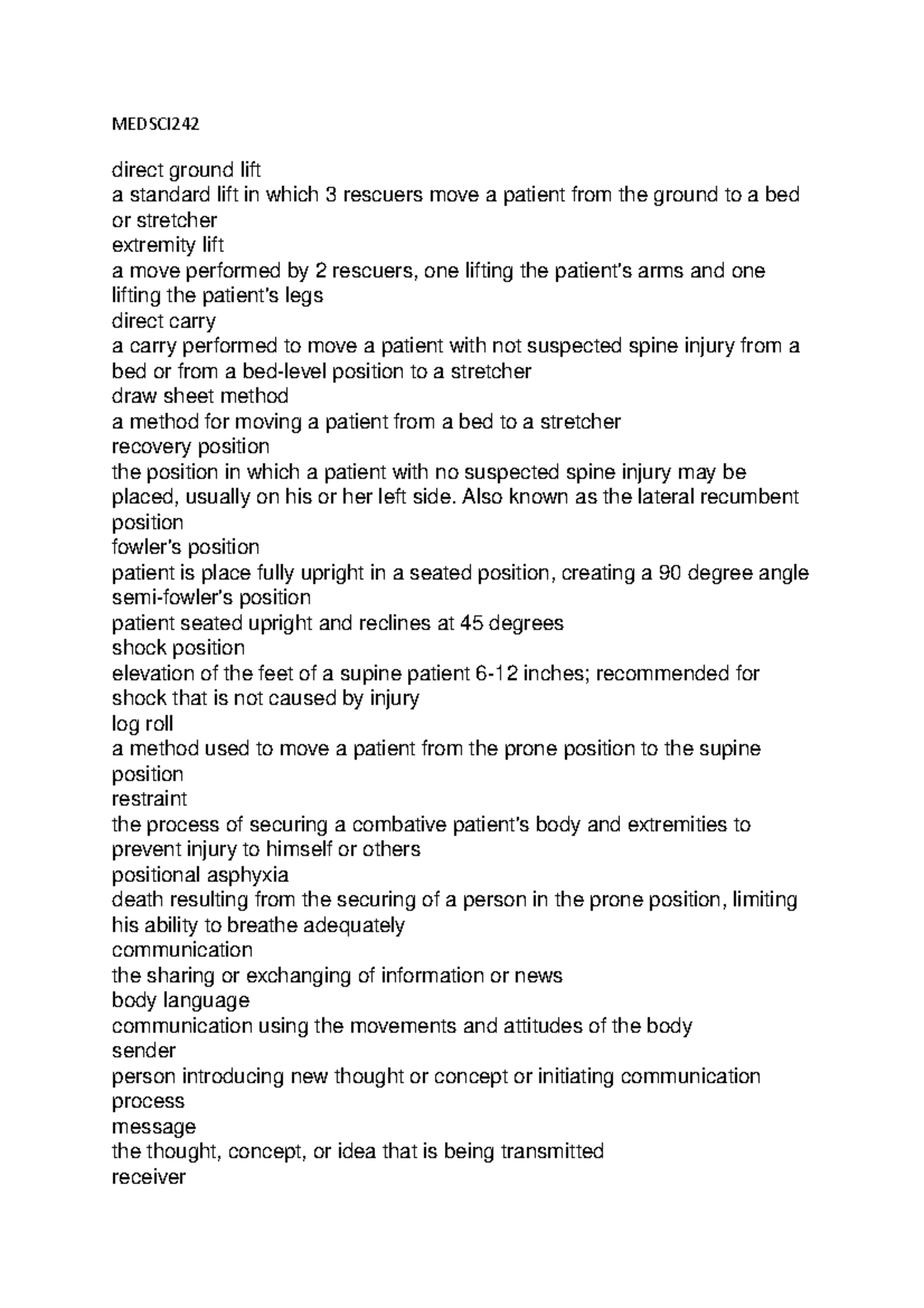 Medsci 242 Lecture notes 3 - MEDSCI direct ground lift a standard lift ...