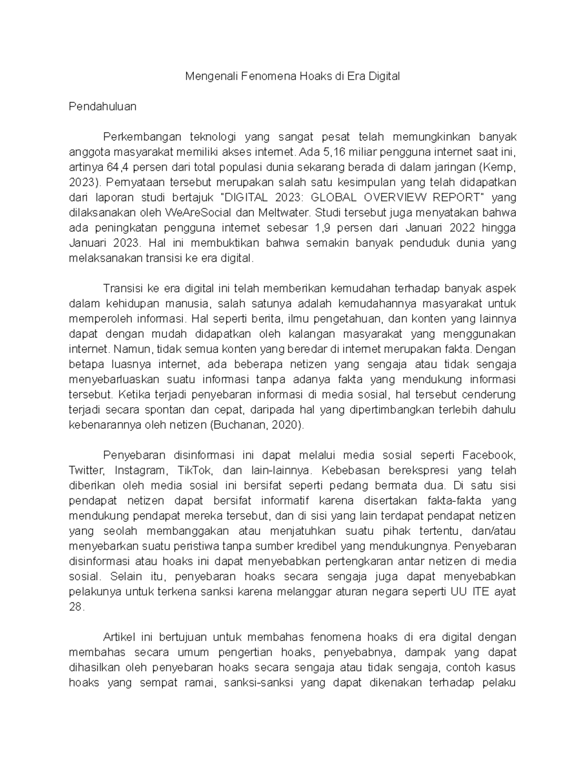 Artikel Kelompok 3 - Fenomena Hoaks - Mengenali Fenomena Hoaks di Era Digital Pendahuluan - Studocu