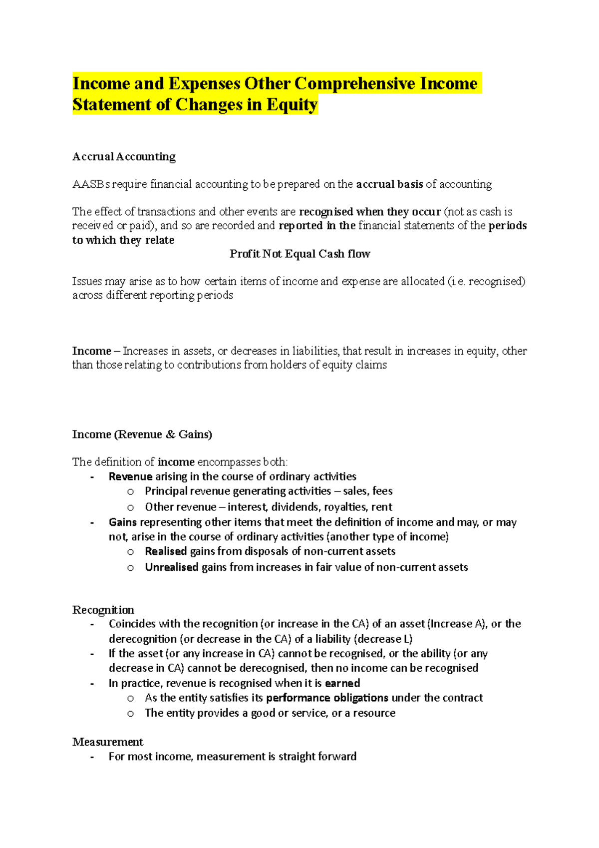 Income and Expenses Other Comprehensive Income Statement of Changes in ...