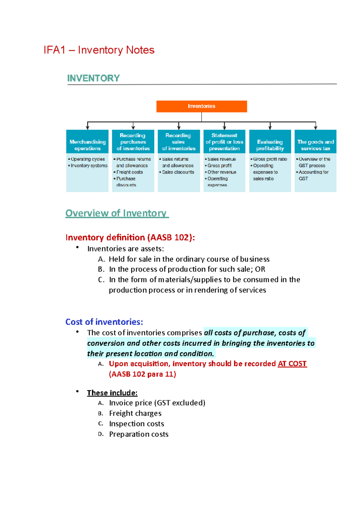 IFA1 - Inventory Notes - Financial Reporting - IFA1 – Inventory Notes ...