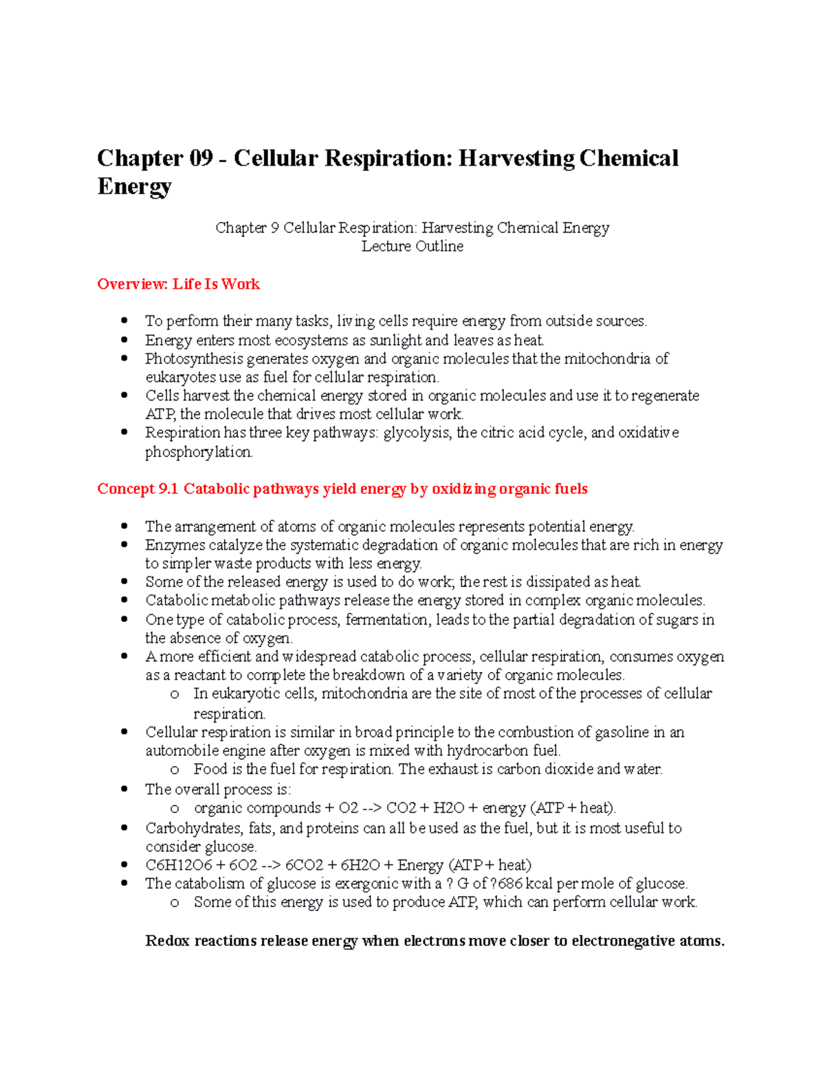 Biology Chapter 09 - Chapter 09 - Cellular Respiration: Harvesting ...