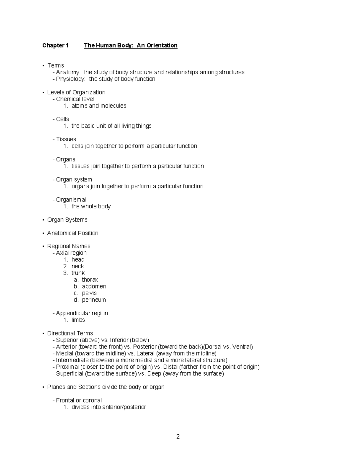 The Human Body: An Orientation Notes - 2 Chapter 1 The Human Body: An ...