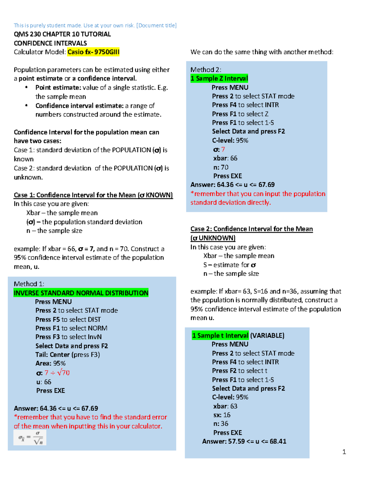 QMS 230 Chapter 10 Tutorial - This is purely student made. Use at your own risk. [Document title ...