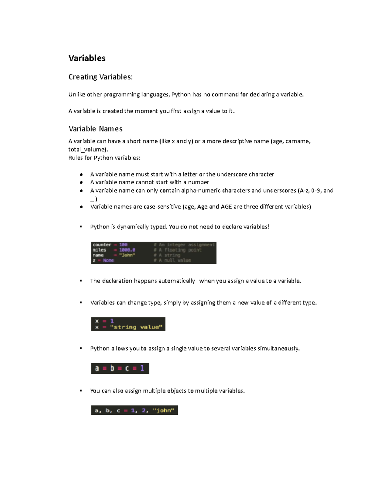 Variables In Python Variables Creating Variables Unlike Other Programming Languages Python
