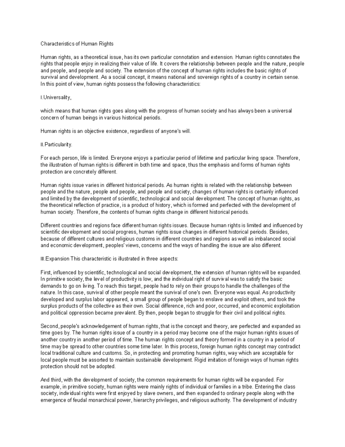 Characteristics of Human Rights 065815 - Characteristics of Human ...