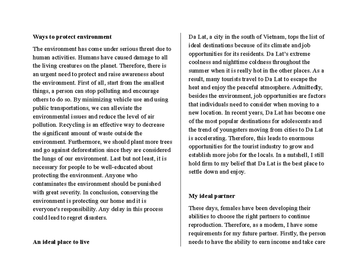 Essays - GHTYHT - Ways to protect environment The environment has come ...