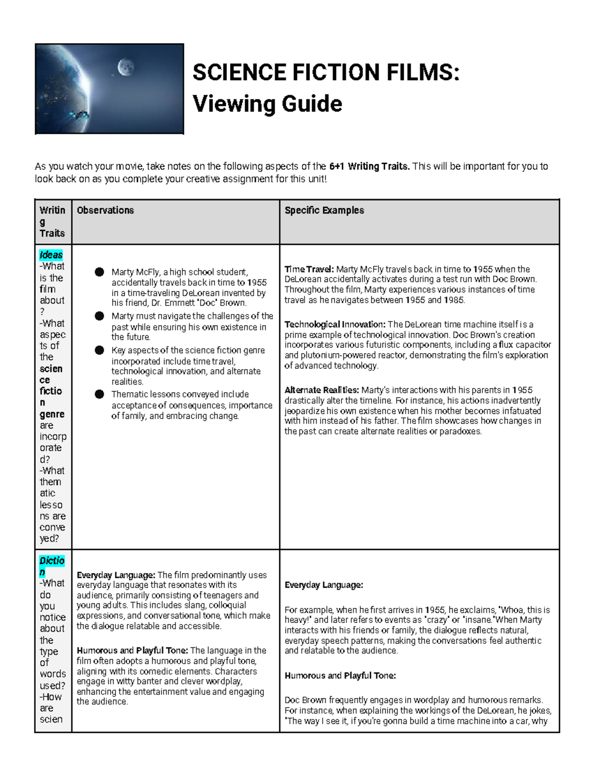 Copy of 6.2 Science Fiction Film - Viewing Guide - SCIENCE FICTION ...