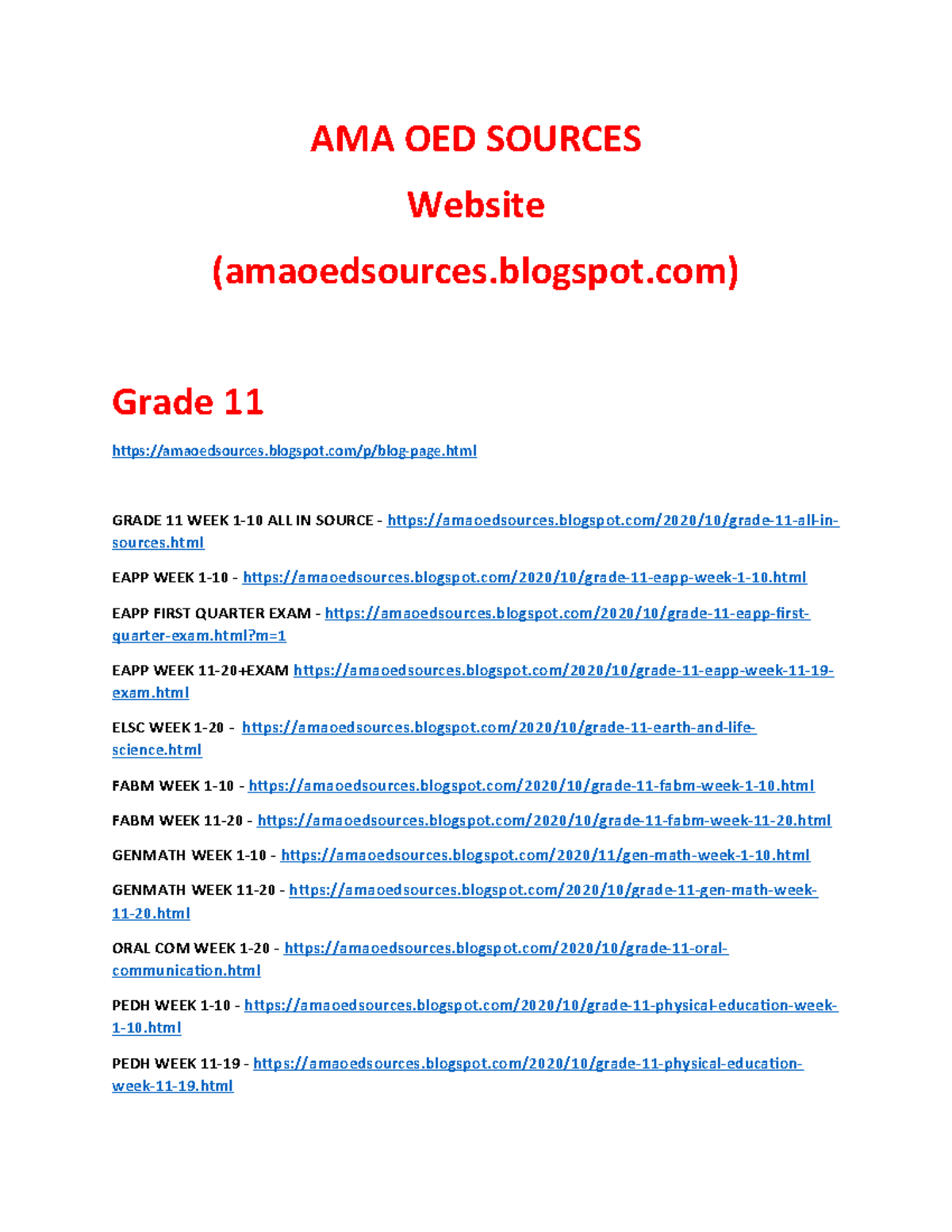 EAPP Grade 11 Week 1-10 1st Semester - AMA OED SOURCES Website (amaoedsources.blogspot) Grade 11 ...