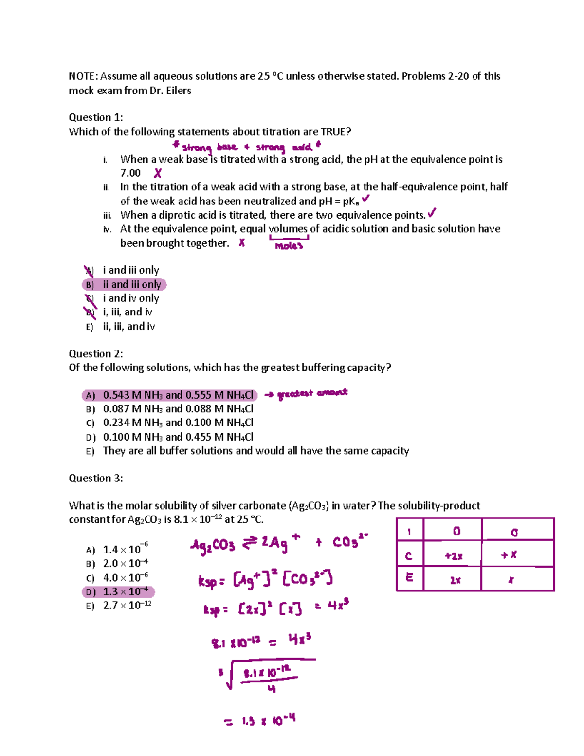 Practice Exam 3 - NOTE: Assume all aqueous solutions are 25 OC unless ...
