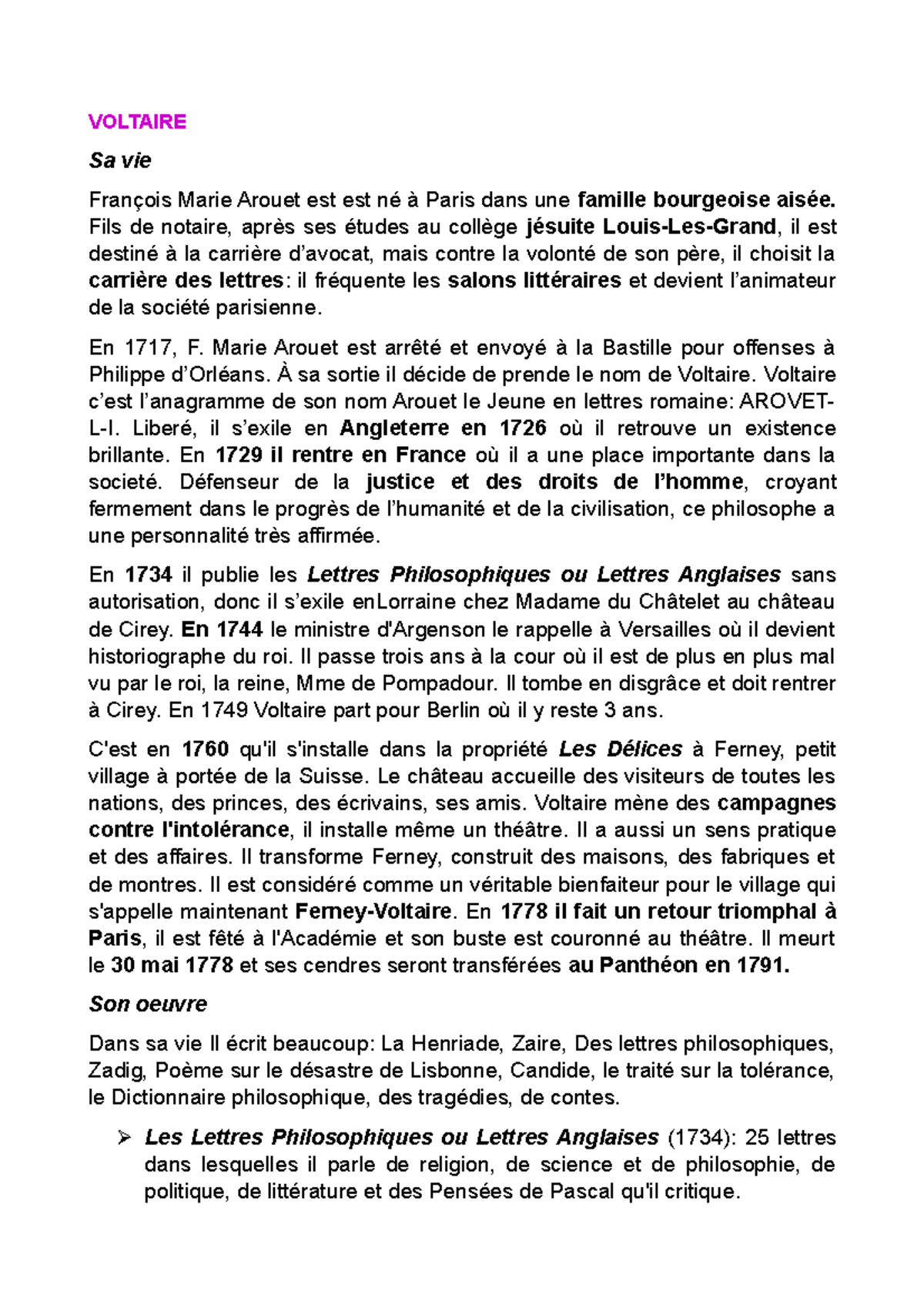 Voltaire - VOLTAIRE Sa vie François Marie Arouet est est né à Paris ...