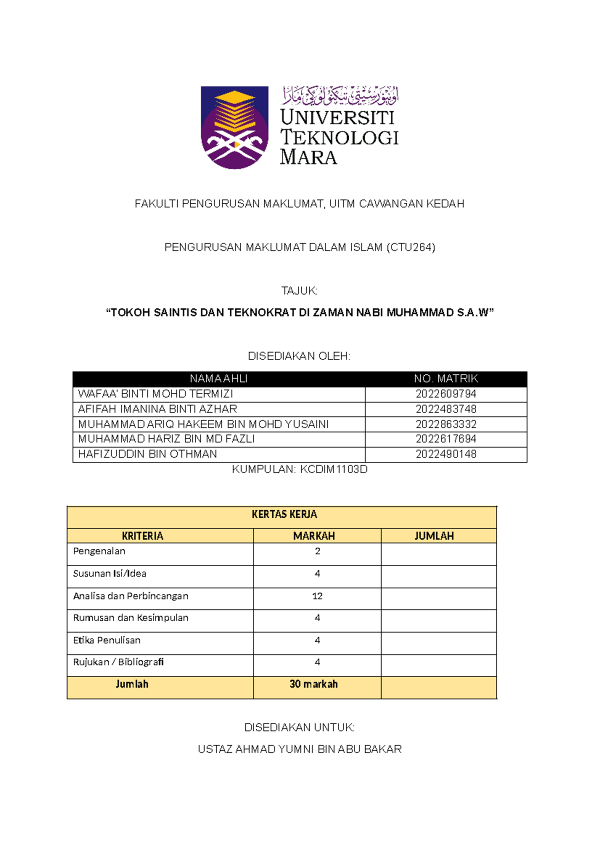 CTU 264 - Group Assignment FULL - FAKULTI PENGURUSAN MAKLUMAT, UITM ...