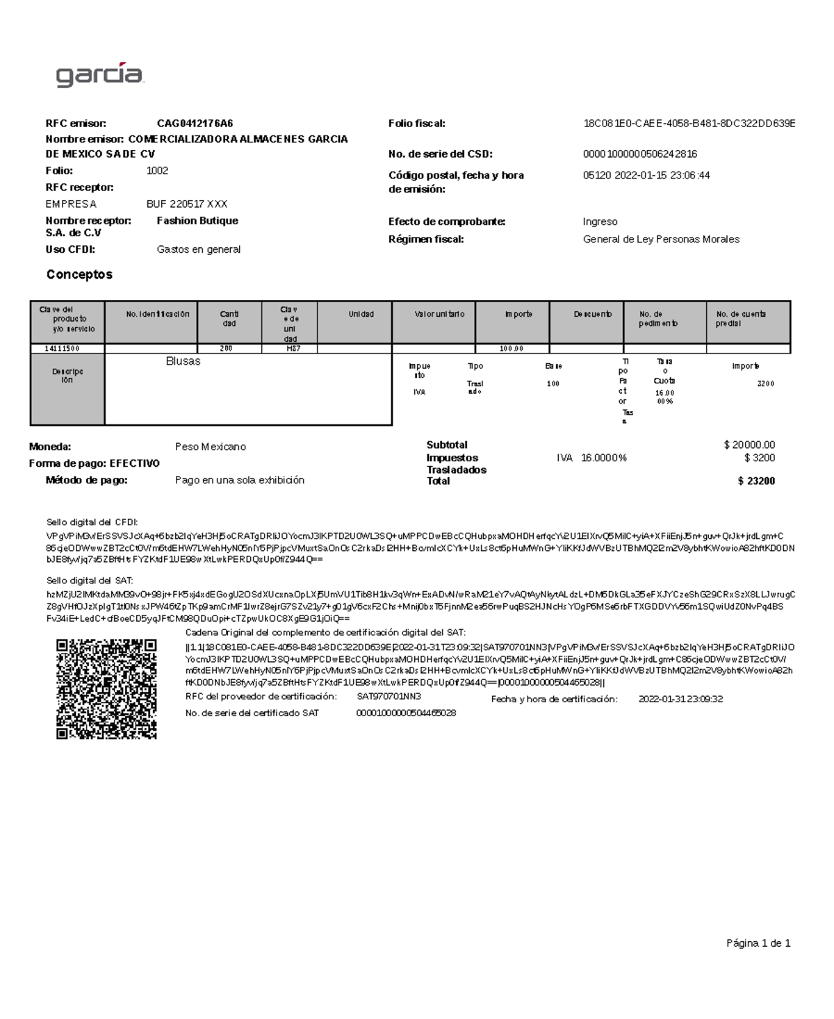 03 Factura blusas - ffrgtrggt - RFC emisor: CAG0412176A6 Folio fiscal ...