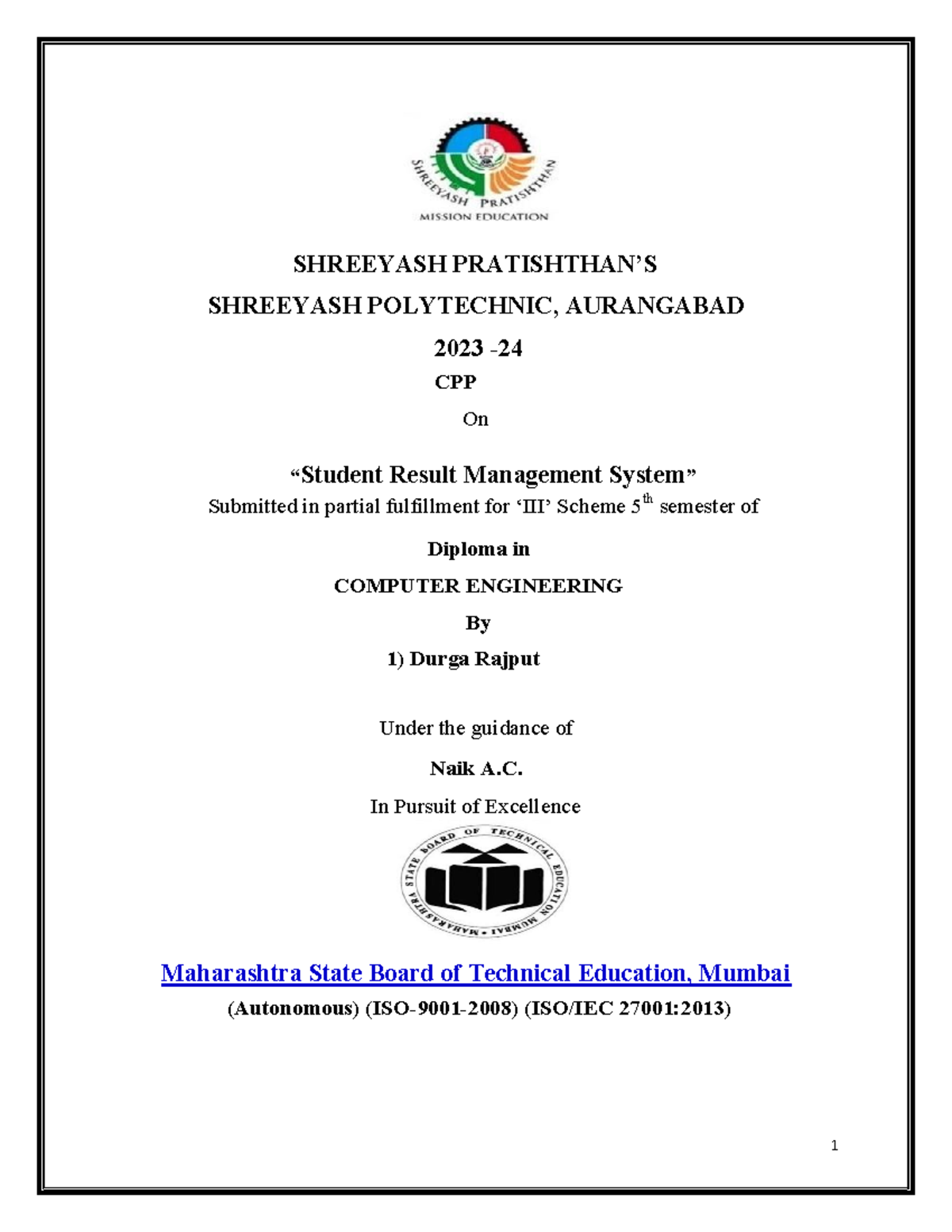 CPP - my cpp project - SHREEYASH PRATISHTHAN’S SHREEYASH POLYTECHNIC ...