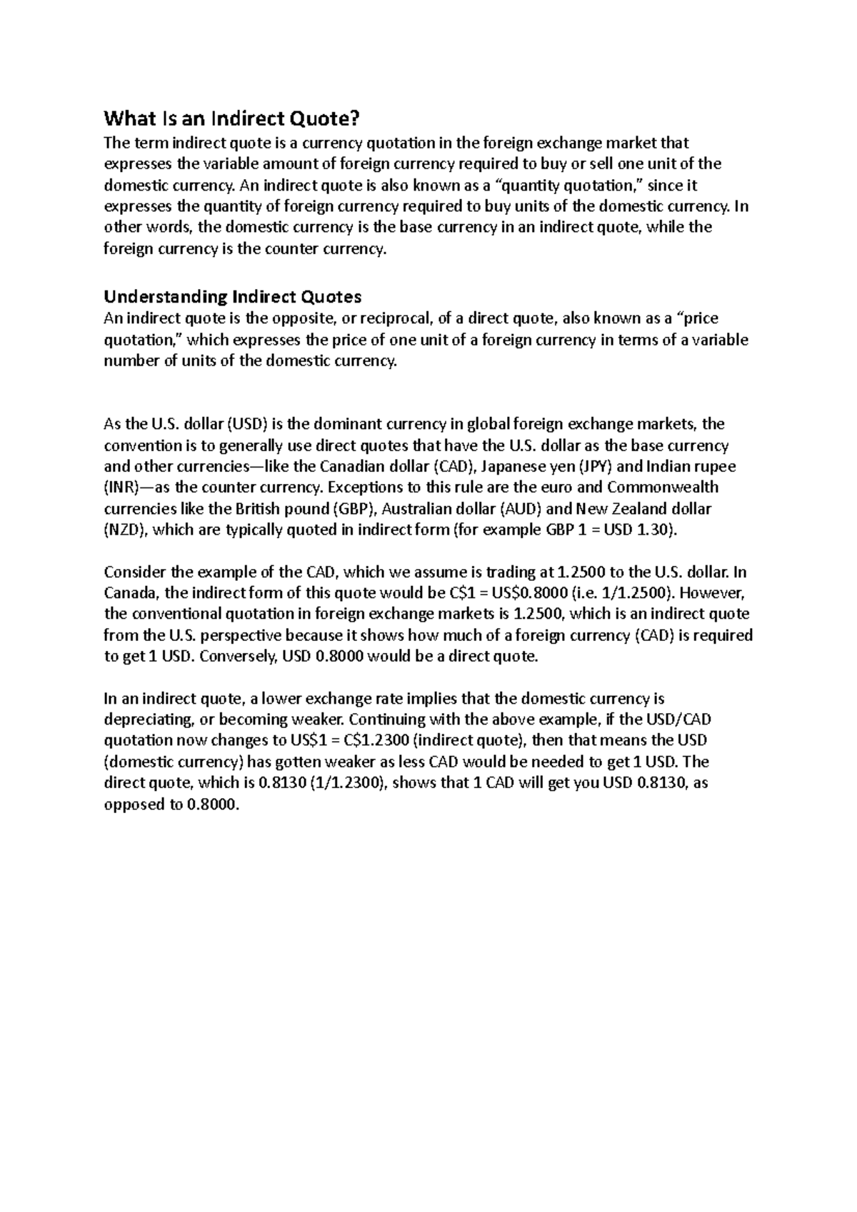 Indirect and Direct Quotation -international monetary system, the ...