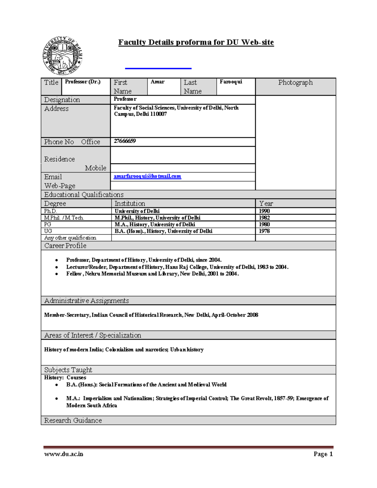 Farooqui-Prof.-Amar - Notes - Title Professor (Dr.) First Name Amar ...