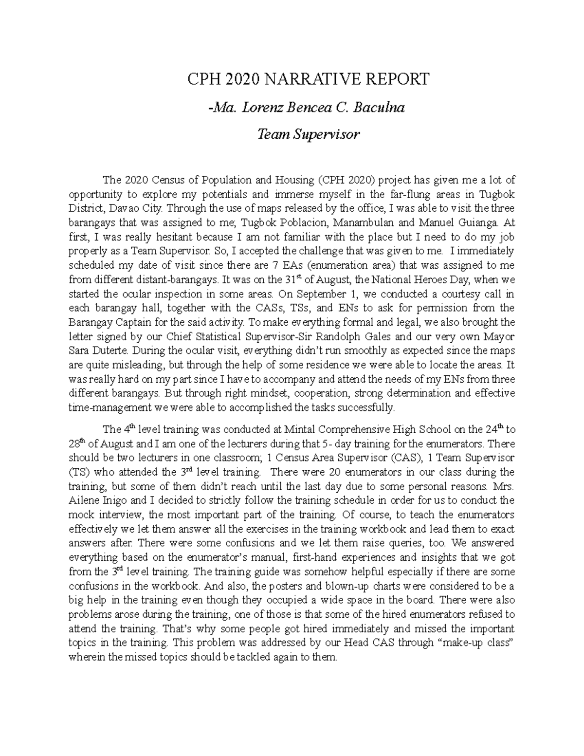 CPH 2020 Narrative Report - Lorenz - CPH 2020 NARRATIVE REPORT -Ma ...