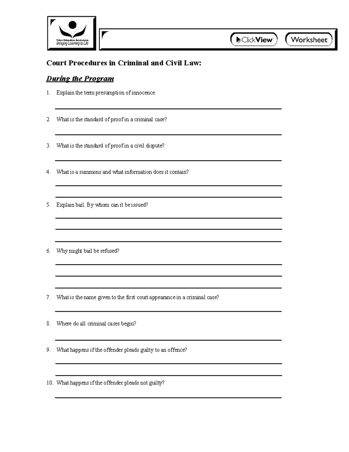 Documentary worksheet - Court Procedures in Criminal and Civil Law ...