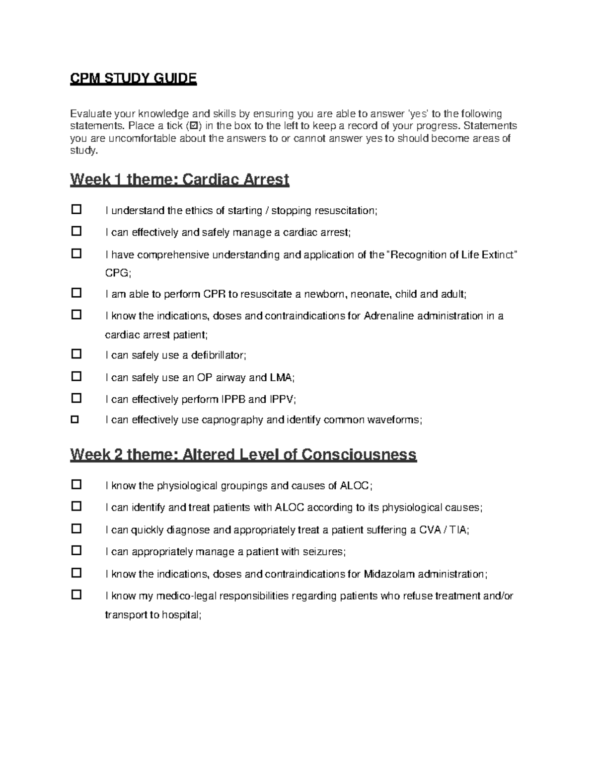 CPM Study Guide - CPM STUDY GUIDE Evaluate your knowledge and sk ills ...