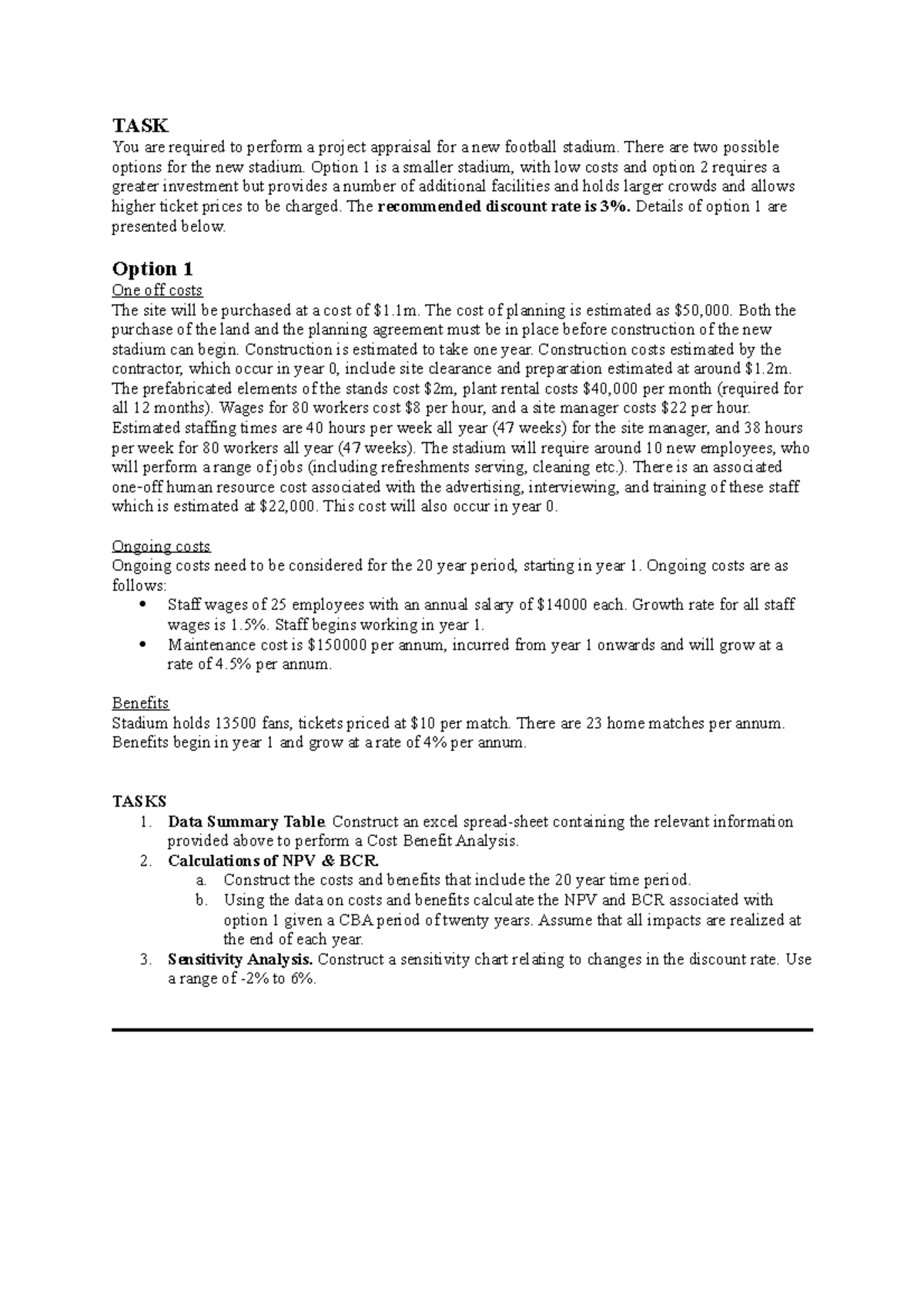 CBA Worksheet Option 6 - TASK You are required to perform a project ...