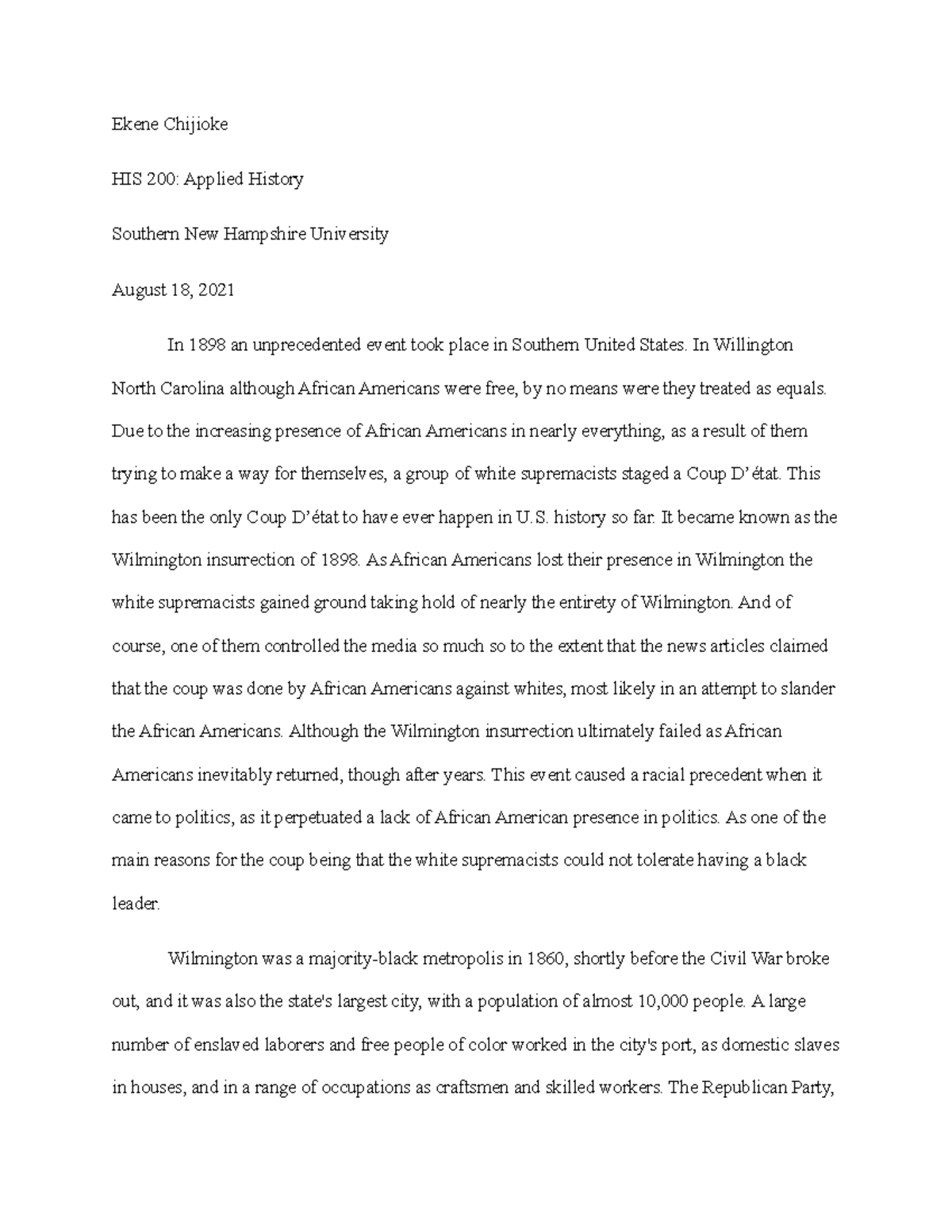 8-3 Historical Analysis Essay - Ekene Chijioke HIS 200: Applied History ...