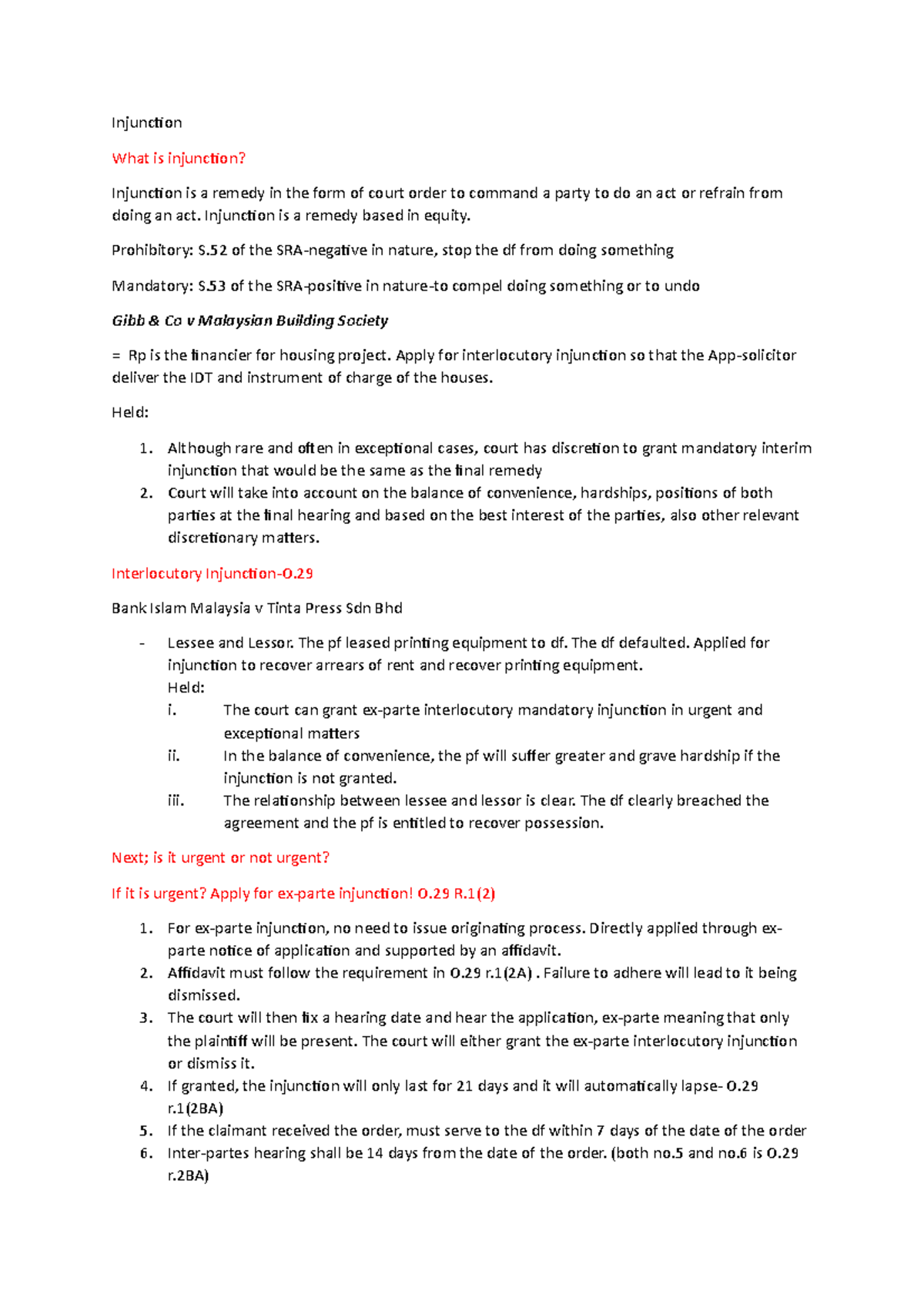 Injunction - CIVIL PROCEDURE 2 - Studocu