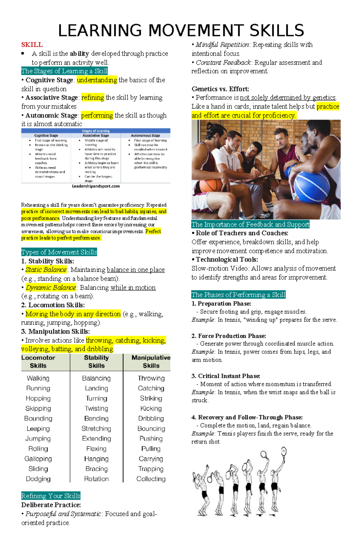 Group 1 pe - LEARNING MOVEMENT SKILLS SKILL A skill is the ability ...