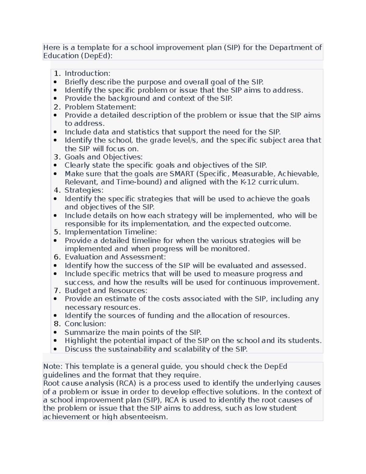 RCA - This is a SIP - Here is a template for a school improvement plan ...
