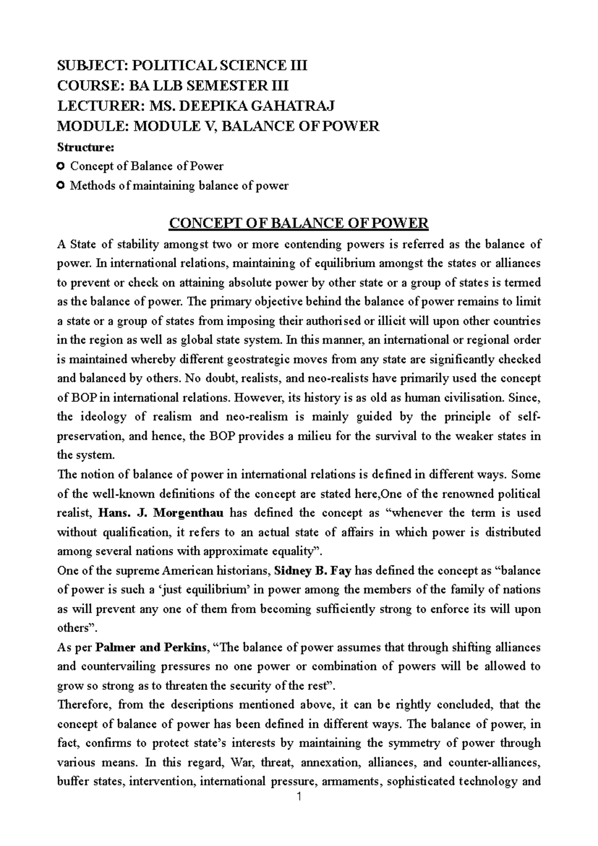 Concept of power - SUBJECT: POLITICAL SCIENCE III COURSE: BA LLB ...