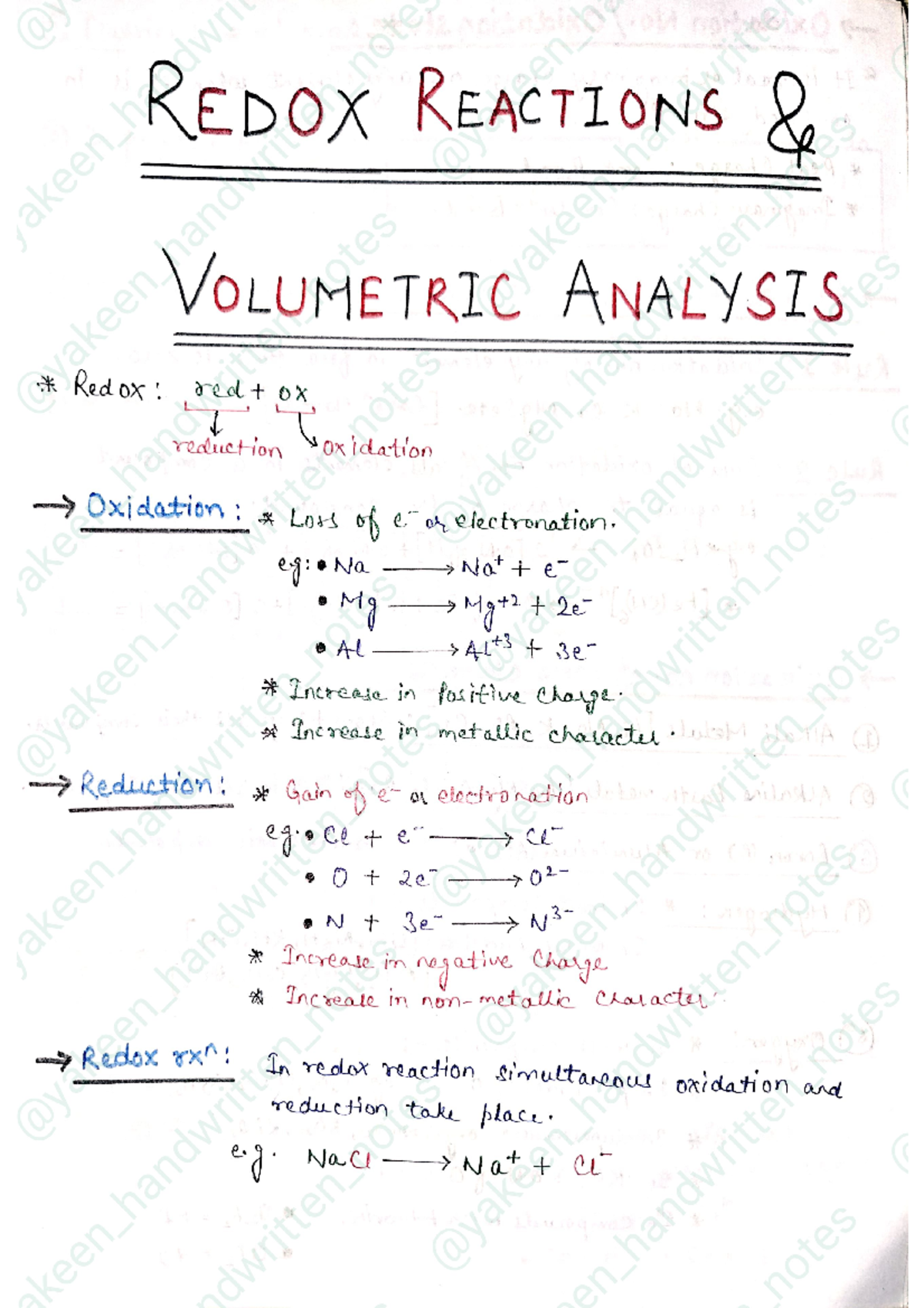 Redox Reactions - Noted - REDOX REACTIONS VOLUMETRIC ANALYSIS Red ox ...