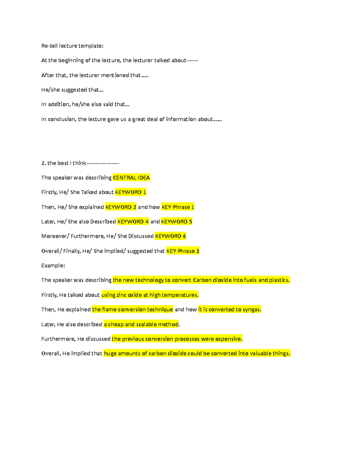 Re-tell Lecture template - Re-tell lecture template: At the beginning ...