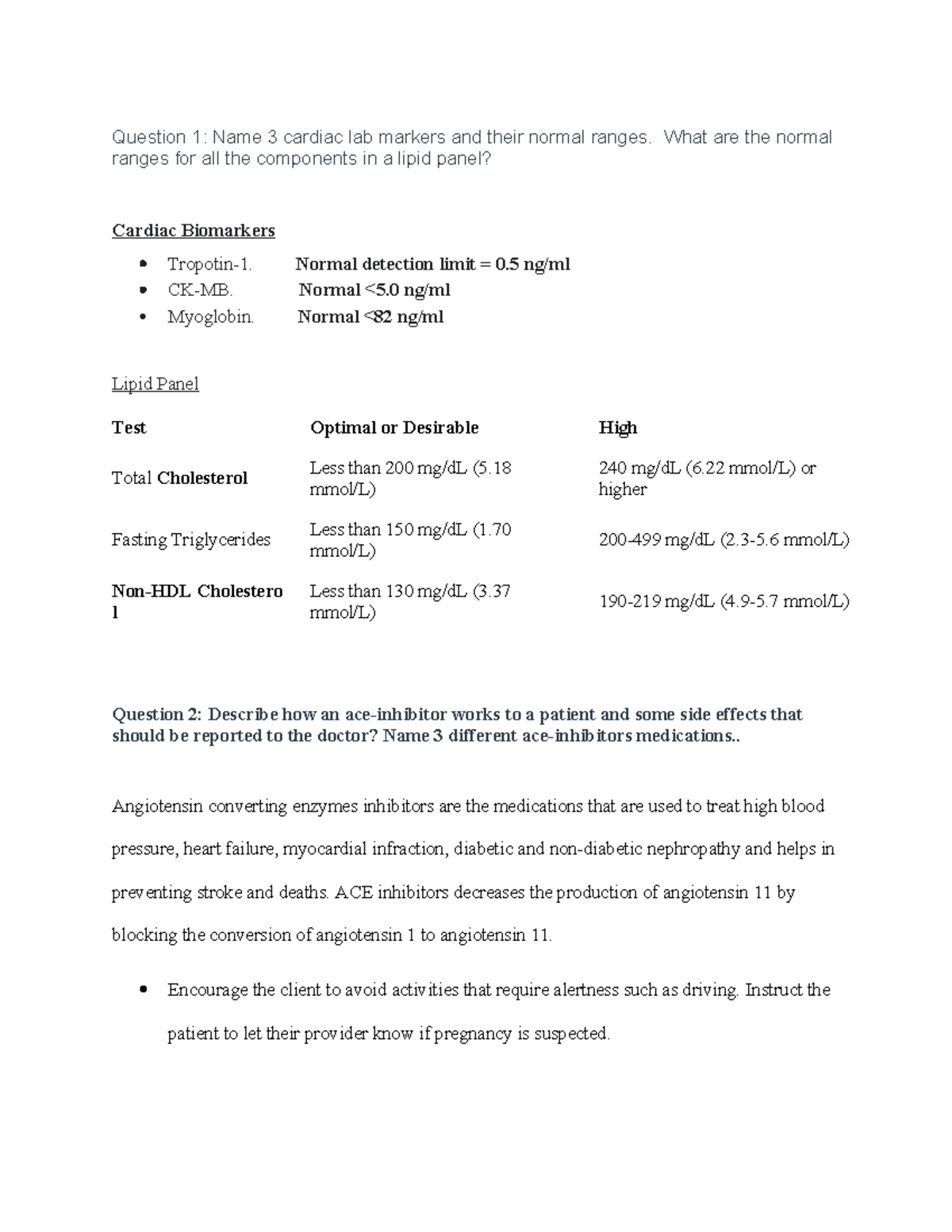 213 discussion 3 - Question 1: Name 3 cardiac lab markers and their ...