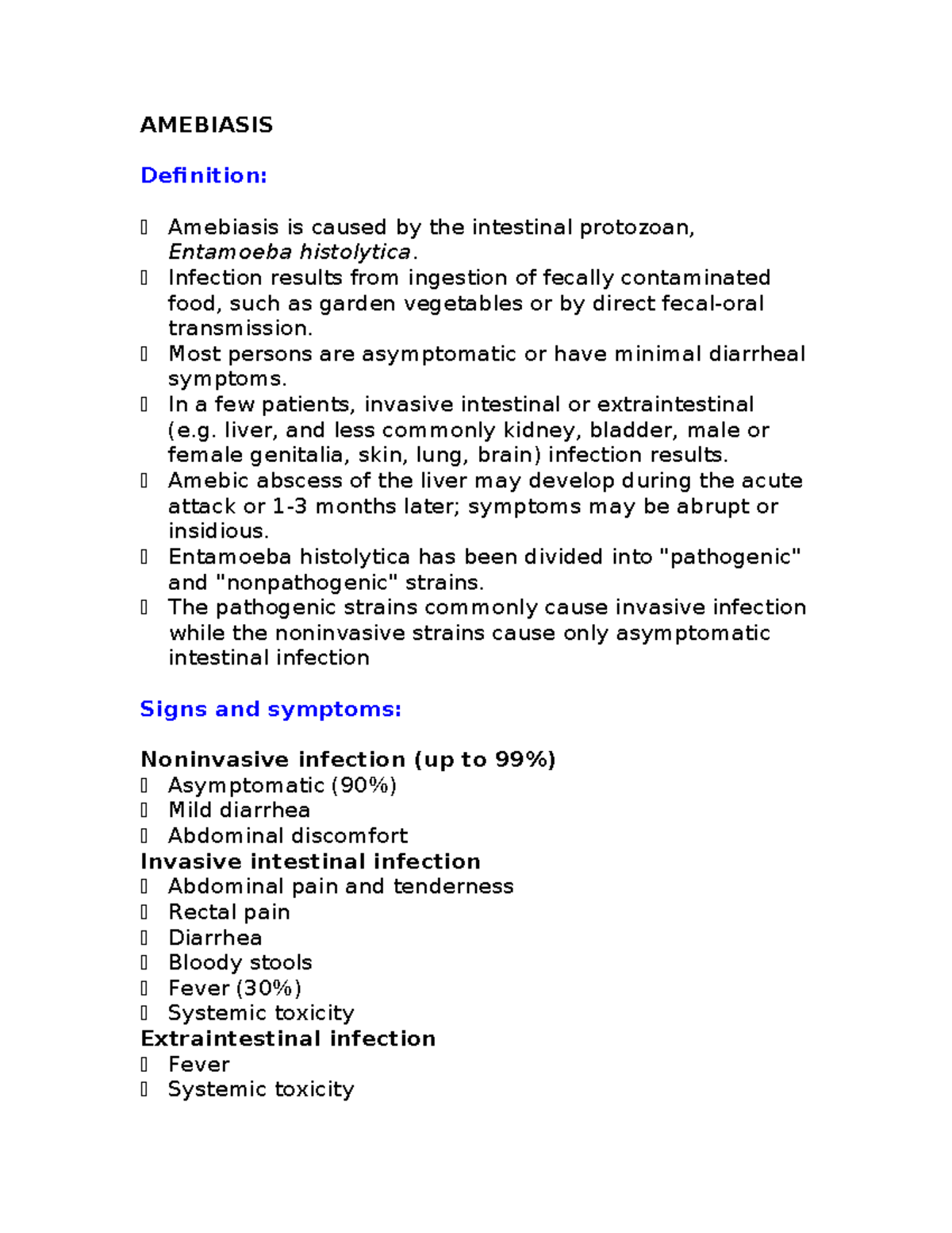 Amebiasis - Infection results from ingestion of fecally contaminated ...