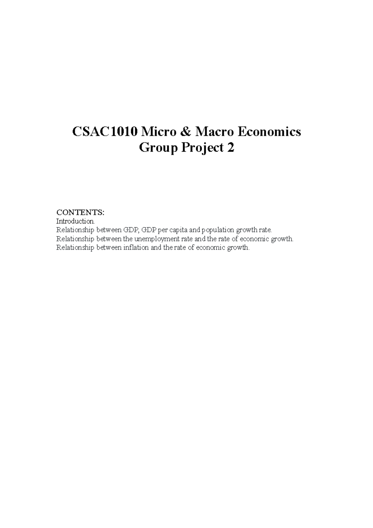 Eco project 2 - lecture summary - CSAC1010 Micro & Macro Economics ...