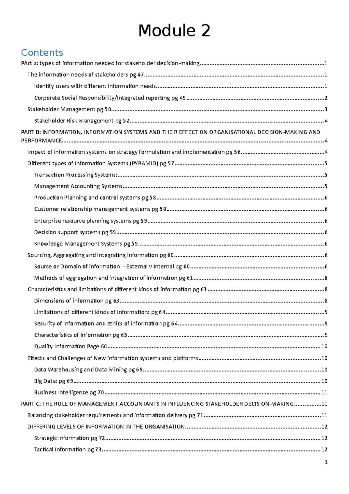 Module 2 - SM - Contents PArt a: types of information needed for ...